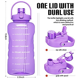 1 Gallon Water Bottles with Straw, 128 oz / 3.8L Water Bottle BPA Free Innovative 2-IN-1 Lid Gym Bottle with Times to Drink Motivational, Large for Sports Fitness Gym Camping Water Jug One Gallon
