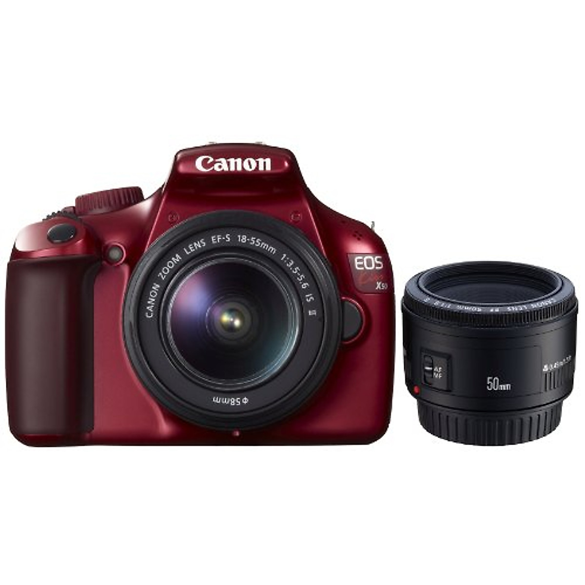 Canon Digital SLR Camera EOS Kiss X50 with EF-S18-55mm F3.5-5.6 IS II and EF50mm F1.8 II (Red) - International Version (No Warranty)