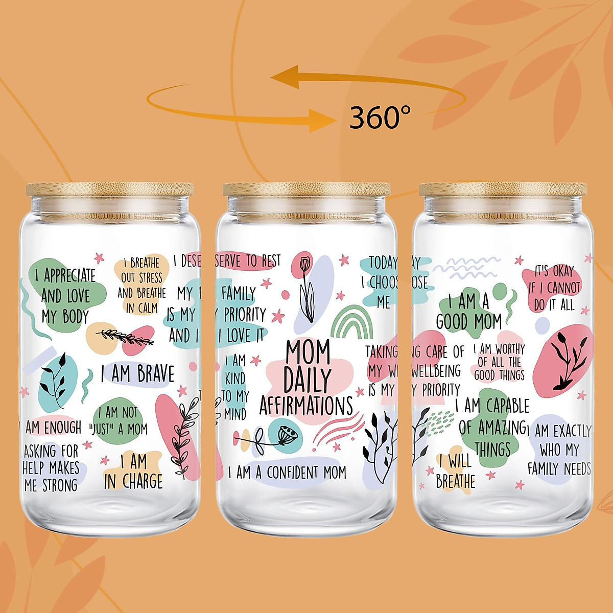 LEADO Mom Daily Affirmations Cups, 16 oz Iced Coffee Cup with Lid and Straw - Mom Gifts from Daughter, Son - Birthday, Inspirational, Christmas Gifts for Mom, Boy Mom - Mama Tumbler, Mom Cup