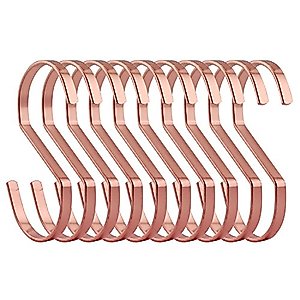 RuiLing 10-Pack 4 Inch Rose Gold Chrome Finish Steel Hanging Flat Hooks - S Shaped Hook Heavy-Duty S Hooks, for Kitchenware, Pots, Utensils, Plants, Towels, Gardening Tools, Clothes.