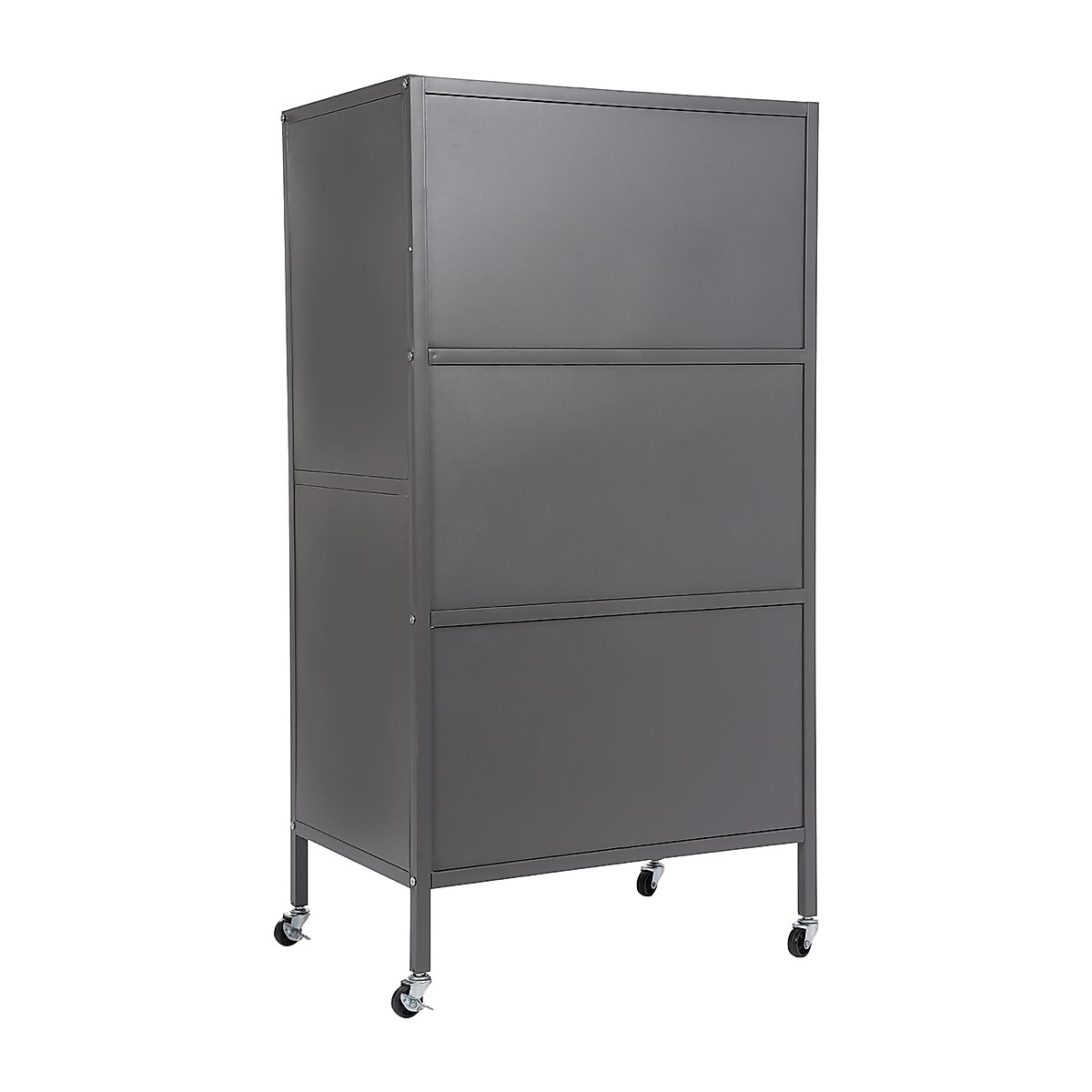 4-Tier Kitchen Storage Cabinet, Freestanding Metal Microwave Stand on Wheels, Mobile Kitchen Shelves with Transparent Door & 4 Rolling Wheels for Dining Room, Living Room (Grey, 23.6 inches wide)