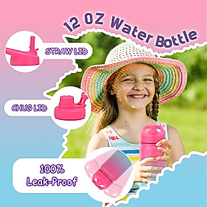Mininoo Insulated Kids Water Bottle, 12 oz Stainless Steel Water Bottle Kids with Straw Lid and Chug Lid for Girls, Boys (Punch/Green)