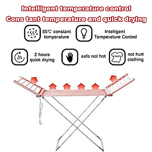 PHASFBJ Multifunctional Foldable 45-55℃ Constant Temperature Electric Heated Drier Clothes Airer Hanger Shoes Drying Rack with Waterproof Power Switch for Laundry Room, School