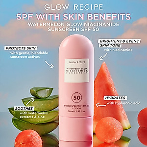 Glow Recipe Watermelon Glow SPF 50 Mineral Sunscreen - With Niacinamide, Hyaluronic Acid & Aloe Vera for Even Skin Tone - Lightweight Broad Spectrum