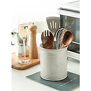 YHOSSEUN Cooking Utensil Holder, Ceramic Utensil Holder for Kitchen Counter, 6.8” Large Kitchen Utensil Holder Crock for Utensils, Farmhouse Utensil Organizer Storage Caddy