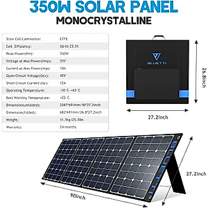 BLUETTI SP350/350W Solar Panel for AC200MAX AC200P AC300 B230 B300 EB240 Solar Generators, Foldable Portable Solar Power Supply with Adjustable Kickstand, Off Grid System for Outdoor Adventure Road