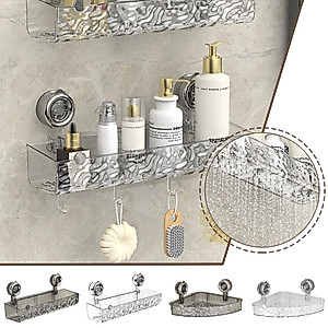 CQJJTKX Raidley No Drill Clear Wall Caddy, 2024 New Light Luxury Style Glacier Pattern Suction Cup Shelf, No Drill Clear Shower Caddy Wall Caddy, Raidley Bathroom Storage Shelf (1pc C)