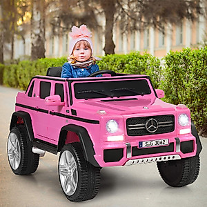 Costzon Ride on Car, Licensed Mercedes-Benz Maybach, 12V Battery Powered Vehicle Toy w/ 2 Motors, Remote Control, 3 Speeds, Lights, Horn, Music, Aux, Storage, Truck, Electric Car for Kids (Pink)