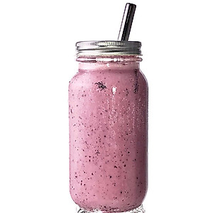 Reusable Boba Bubble Smoothie Cup Regular Mouth 24 oz Glass Mason Jar with Wide STAINLESS STEEL Straws Boba Cup and Lid and Straw-Drinking Lid- 100% ECO FRIENDLY by Jarming Collections