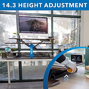 Mount-It! Height Adjustable Desk Converter, 38” Wide Tabletop Standing Desk Riser with Gas Spring Desktop Standing Desk with Keyboard Tray Fits Two Monitors, Dark Walnut