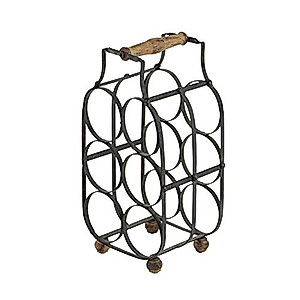 Deco 79 Metal Handled 6 Bottle Wine Rack, 8" x 7" x 16", Black