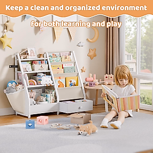 HAVLOTII Kids Bookshelf and Toy Storage - Kids Book Shelf for Kids Rooms, Toddler Bookshelf Baby Bookcase for Nursery, Montessori Toy Organizer, White