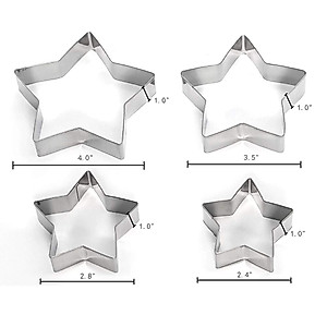 SurgeHai Star Cookie Cutter Set, 4-Piece Stainless Steel Stars Cutters ...