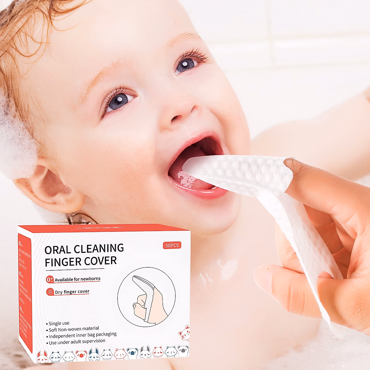 SANFE ELEPHANT Baby Finger Toothbrush | Baby Dry Wipes | Tooth and Gum Wipes | Baby Tongue Cleaner | Stage 1 Birth to First Teeth | 0-36 Months | 30 Count (Wet Finger cots)