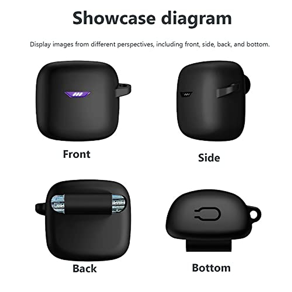 Miimall Case Compatible with JBL Tune Flex Case Cover, [Anti-Lost Keychain] [Scratch Resistance] Dust-Proof Protective Silicone Case for JBL Tune Flex with Carabiner Case Cover(Black)