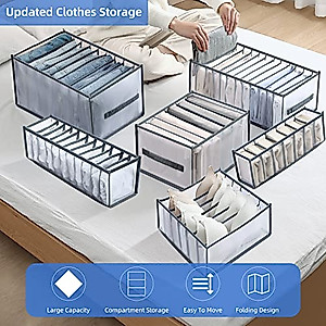 XJJX Closet Organizers and Storage, Draw Clothes Organizer, Jean Organizer for Closet, Wardrobe Closet Organizer for T-Shirts, Pants, Jeans, Bra, Socks, Underwear (3Pack 12Grids+3Pack Bra Socks)