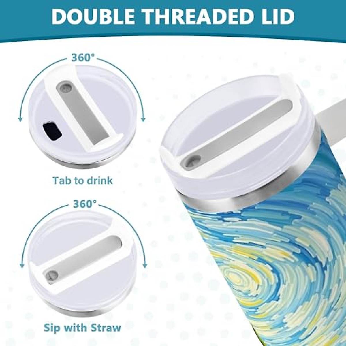 RPLIFE Landscape Painting Swirling Sky Travel Coffee Tumbler, Stainless Water Bottle, Insulated Cup with Straw, Tumbler for Men