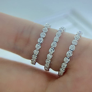 TwoBirch Platinum Plated Sterling Silver Bezel Set Round Cut Moissanite Eternity Ring (GRA CERTIFIED) (2MM) SIZE 6