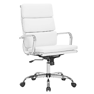 LANDSUN Executive Office Chair Leather High Back Home Computer Desk Chair with Wheels and Arms Soft Padded Comfortable Swivel Adjustable Height White…