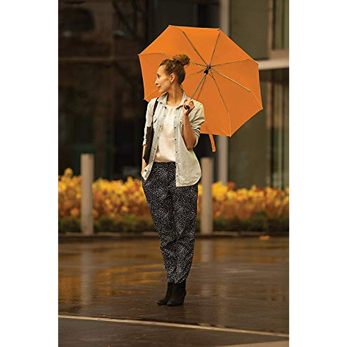 Lewis N. Clark Travel Umbrella Windproof & Water Repellent Fabric, Automatic Open Close & 1 Year Warranty, Orange