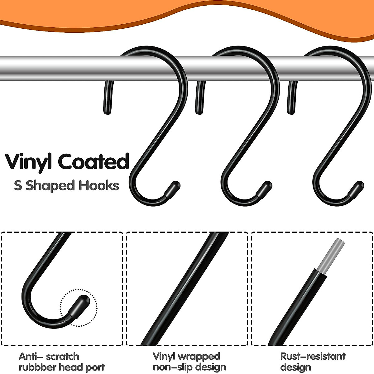 Dapute 4.5 Inch S Hooks for Hanging, 10 Pack Heavy Duty S Hooks Non Slip Closet Hooks, Large S Hook Hanger for Hanging Jeans, Clothes, Purse, Bags, Pan, Cups, Tools (Black)