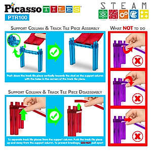 PicassoTiles 100 PCs Race Car Track Set Magnetic Toy Building Block with 2 LED Cars with Height Adjustable Roads Signs Education STEM Building Kit Learning Construction Fun for Boys & Girls Ages 3+