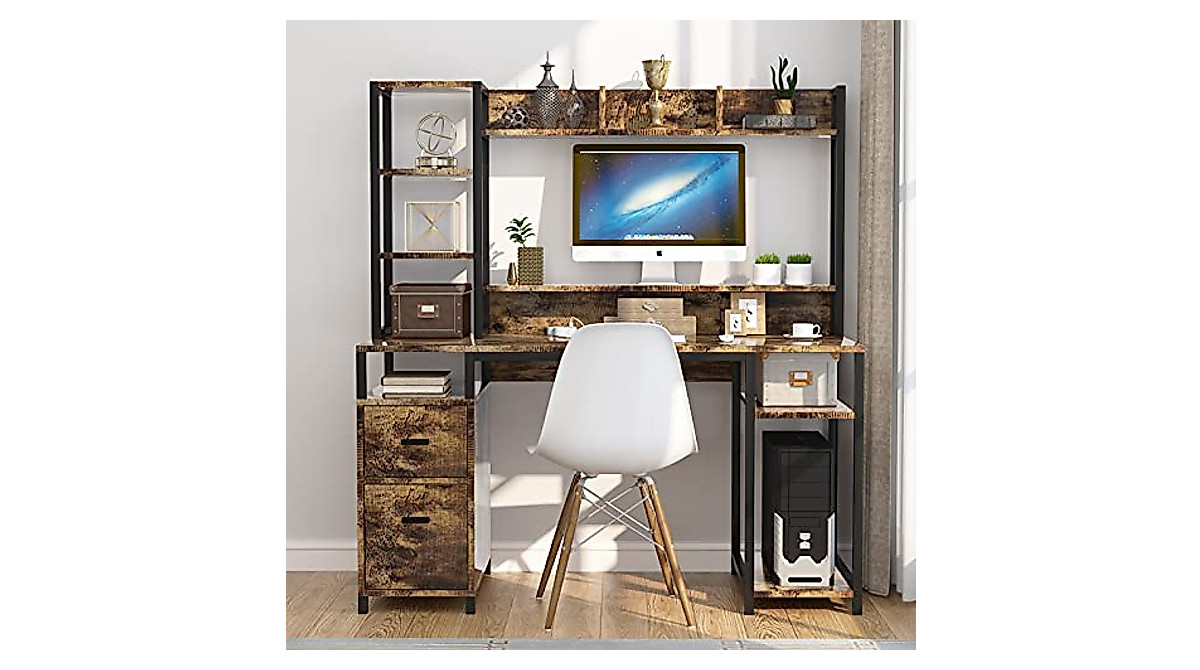 PAKASEPT 55" Computer Desk with Hutch & Storage – Stylish Home Office