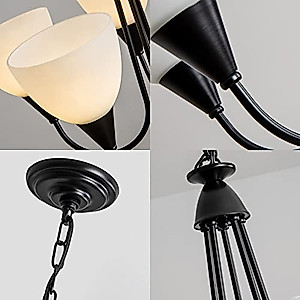 HuisMier 5 Light Contemporary Chandeliers with Alabaster Glass Shade, Modern Black Dining Room Chandelier Mid Century Hanging Pendant Lighting Fixtures for Living Room Foyer Bedroom