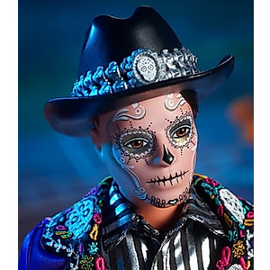 Barbie Signature Ken Fashion Doll, 2023 Dia de Muertos Collectible with Blue Jacket, Black Hat & Doll Stand