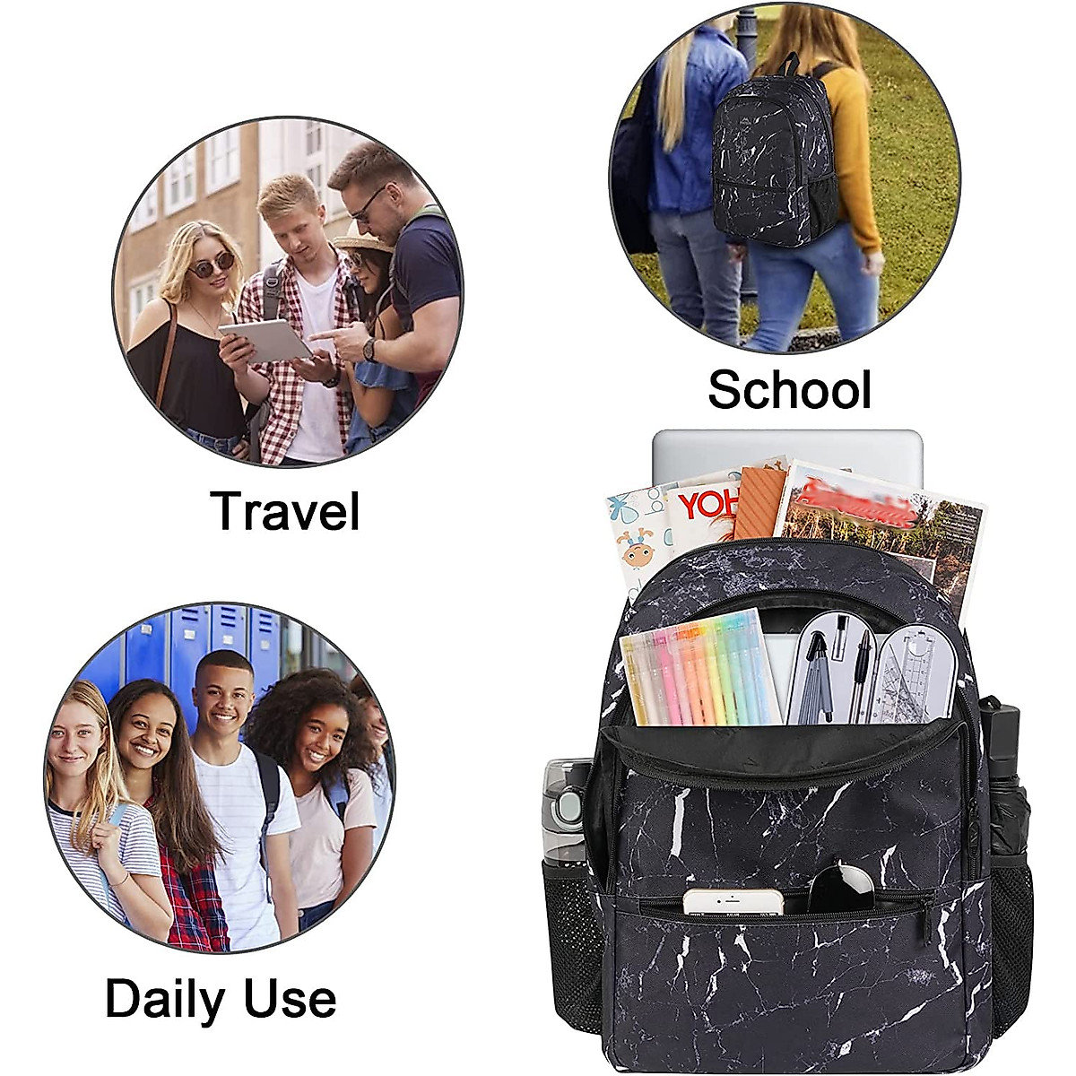 MATEIN Travel Laptop Backpack, Reversible Bookbag for Boys and Girls Lightweight Slim School Backpack for College Student, Water Resistant Casual Daypack Gift for Men Women, Black&Grey