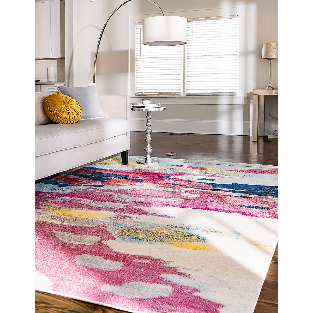 Unique Loom Estrella Collection Light Colors, Abstract, Modern, Vibrant Area Rug, 7 ft x 10 ft, Pink/Ivory