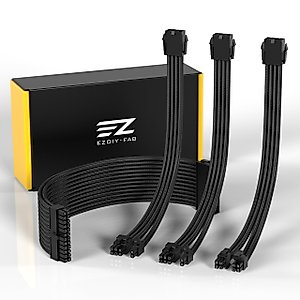 EZDIY-FAB PSU Cable Extension Sleeved Custom Mod GPU PC Power Supply Soft Nylon Braided with Comb Kit 24PIN/8PIN to 6+2Pin/ 8PIN to 4+4PIN-30CM 300MM - Black