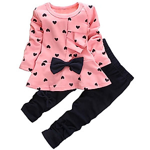 Baby Girl Clothes Infant Outfits Set 2 Pieces with Long Sleeved Tops + Pants (12-18 Months, Pink)