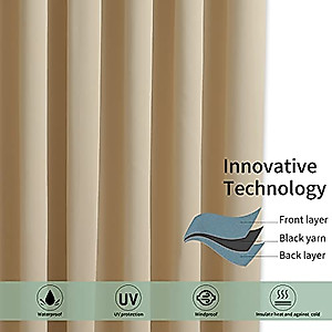 LUSHLEAF Waterproof Indoor/Outdoor Curtains for Patio - UV Sun Light Blocking Waterproof Blackout Curtains for Bedroom, Living Room, Porch, Cabana, Gazebo, 1 Panel, 100 x 84 inch, Beige
