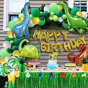 176pcs Dinosaur Birthday Party Decorations, Slmeno Dinosaur Balloon Arch Garland Kit with Dinosaur Cake Topper,HAPPY BIRTHDAY Balloons,Dinosaur Tablecloth,Curtains,Glow In The Dark Dinosaur Tattoos