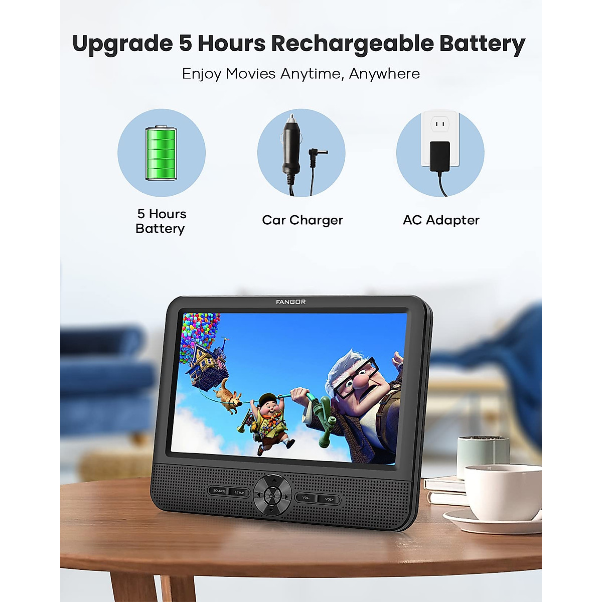 FANGOR 7.5’’ Dual Car DVD Player, Portable DVD Player for Car with 5 Hours Rechargeable Battery, Last Memory, AV Out&in, Supported USB/SD/Sync TV, Regions Free ( 1 Player + 1 Monitor )
