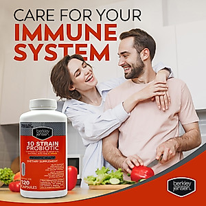 Berkley Jensen Natural 10 Strain Probiotic Supplement Capsules with 10mg B. Longum, Loaded with Live Strains & Beneficial Gut Flora, for Digestive & Immune Health - 17-Week Supply, 120 Ct