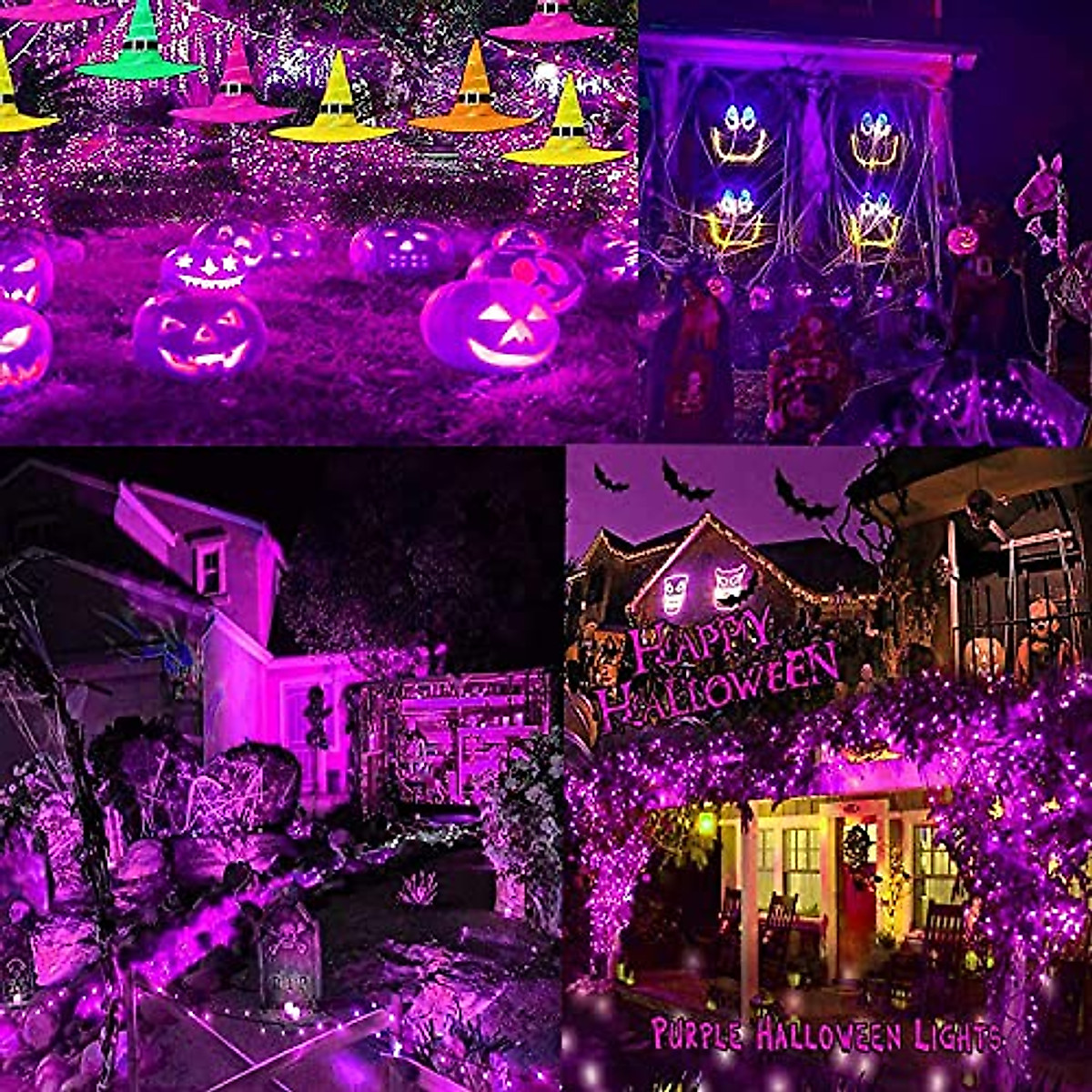 Super-Long 2-Pack Each 85FT Solar Halloween Lights Outdoor Waterproof, Upgraded Super Bright 8 Lighting Modes 480 LED Solar Outdoor String Lights for Halloween Decorations Party Garden Yard (Purple)