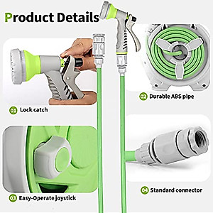 Wofeili Garden Retractable Hose Reel, Portable Simple Home Hose Reel 45+5 FT with 7 Patterns Spray Nozzle, Wall Mounted and Any Length Lock for Garden Watering, Car Washing, Pet (Blue)