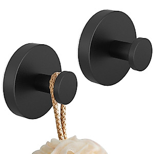 STWWO Suction Cup Hooks for Shower, Bathroom, Hanging Towels, Robe, Loofah, Mounting on Glass Shower Doors, Tile, Mirrors, Matte Black, 2 Pack
