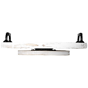 MyGift 12 Inch Whitewashed Wood Lazy Susan Turntable Rotating Tray, Round Condiment Serving Tray with Black Vintage Metal Handles