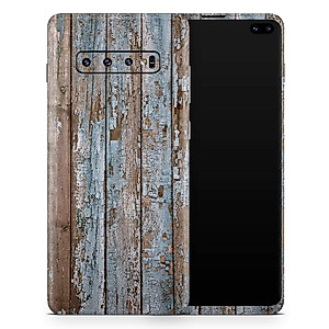 DesignSkinz Wood Planks with Peeled Blue Paint Protective Vinyl Decal Wrap Skin Cover Compatible with The Samsung Galaxy S20 (Screen Trim & Back Glass Skin)
