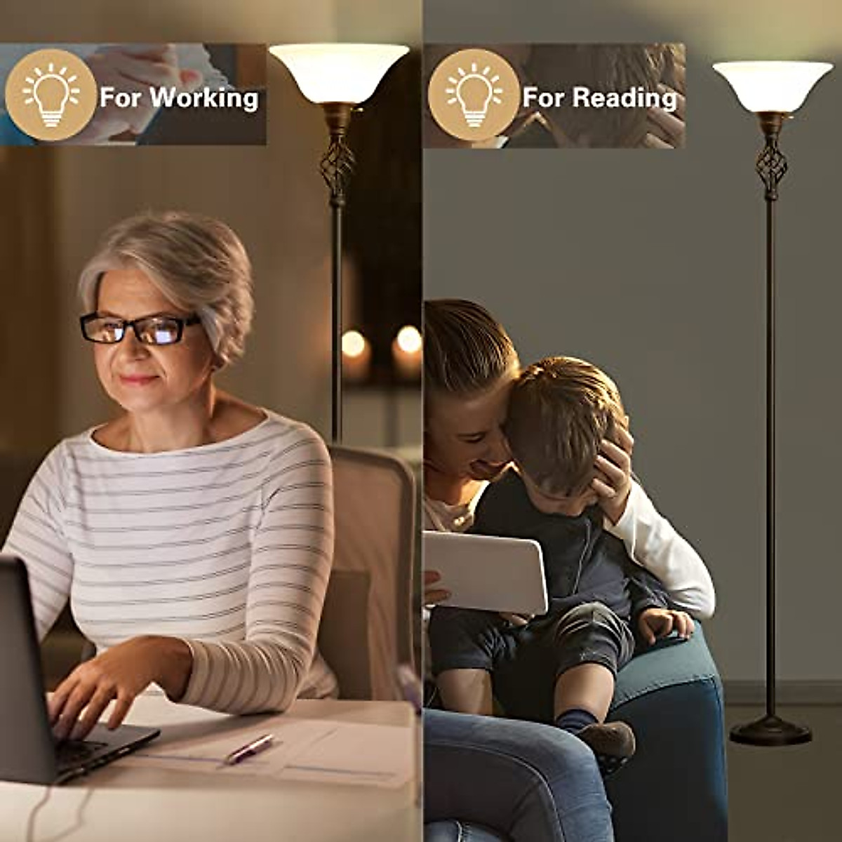 RAYINIGHT Floor Lamp for Living Room, 72" Modern Bedroom Standing Lamp with 8W LED Bulb, 3000K Eye Protection Torchiere Floor Lamp for Bedroom, Office, Living Room(Red Brown)