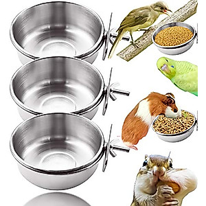 MotBach 3 Pieces Stainless Steel Bird Feeding Dish Cups, Bird Feeder Parrot Food Water Bowls with Clamp, Pet Cage Cups Holder for Bird Parrot Cockatiel Conure Budgies Parakeet Small Animal