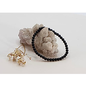 LTC Designs Smooth Round 4 mm Black Onyx Stretch Bracelet,7 'for Men, Women,and Teens