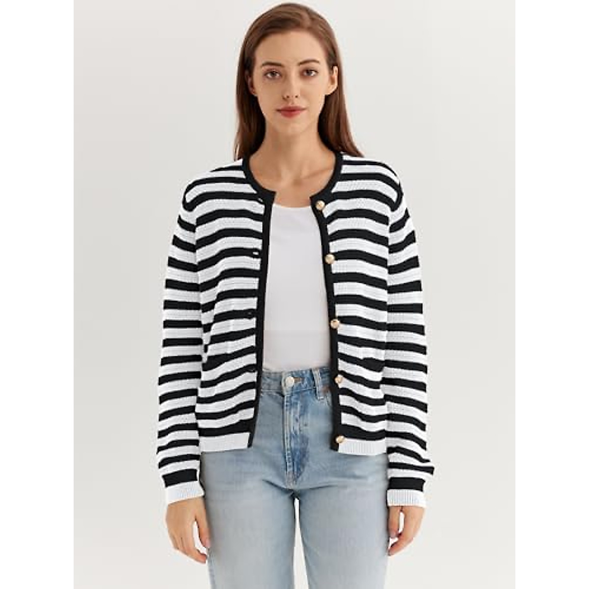 LILLUSORY Women's Cable Knit Cardigan Sweaters 2024 Fall Trendy Open Front Button Up Tweed Blazer Jackets Ladies Chunky Oversized Coat Coatigan Old Money Clothes Cute Outfits White Black L