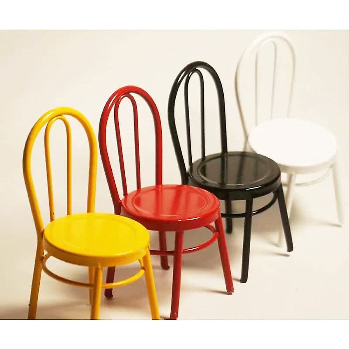 Hiawbon 2 Pcs Miniature Yellow Dinning Chair 1:12 Scale Mini Metal Chairs for DIY Dollhouse Kitchen Furniture Decoration