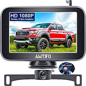 AMTIFO Wireless Backup Camera HD 1080P 5 Inch Split Screen Monitor Digital Stable Signal Car Truck RV Bluetooth License Plate Rear View Cam System 2 Channels Clear Night Vision W3