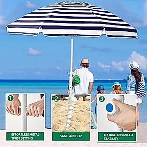 MEWAY 6.5ft Beach Umbrella with Sand Anchor & Tilt Mechanism, Portable UV 50+ Protection, Outdoor Sunshade Umbrella with Carry Bag, for Garden Beach Outdoor