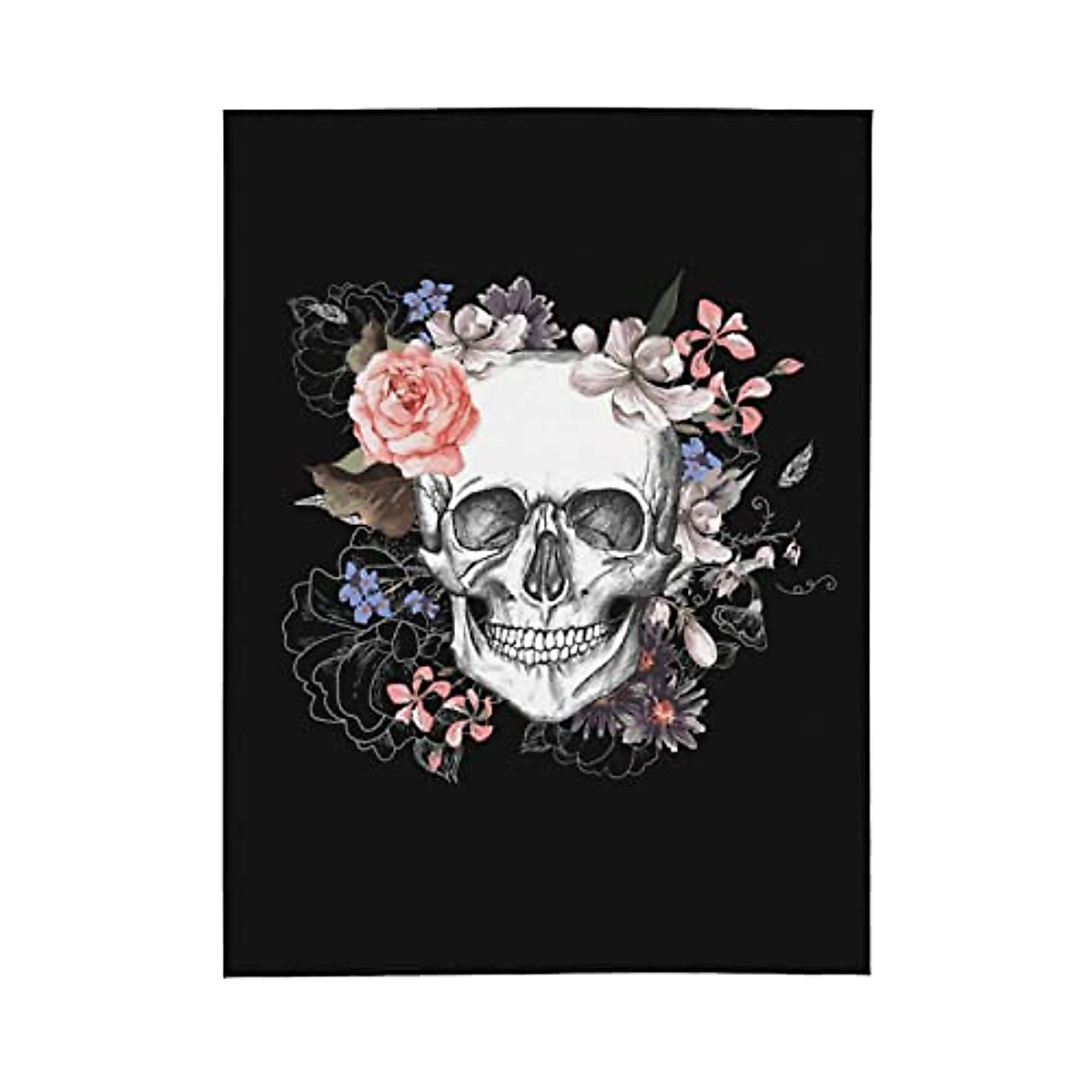 Floral Pink Sugar Flower Skull Flannel Blanket Print Soft Comfortable Throw Blanket for Bed,Sofa,Office,Camping and Travel Warm&Lightweight Plush Blanket Gift for Halloween Christmas 60"*90"